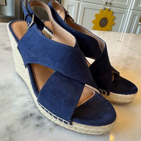 Kohl's | Shoes | Kohls Blue Wedge Espadrilles With Denim Straps | Poshmark